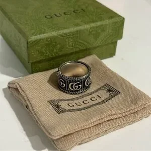 Gucci | Jewelry | Gucci Silvertone Gg Serpent Motif Wide Band Ring ...